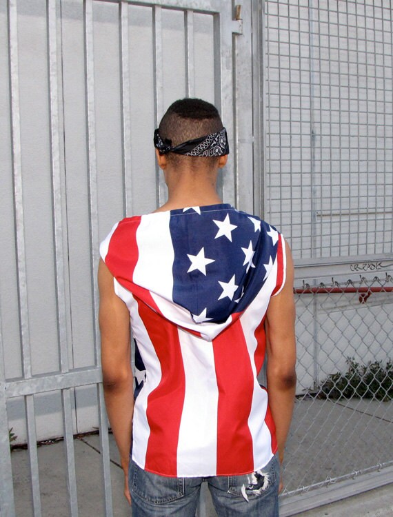 American Flag Hoodie USA handmade mens by RechercheClothing