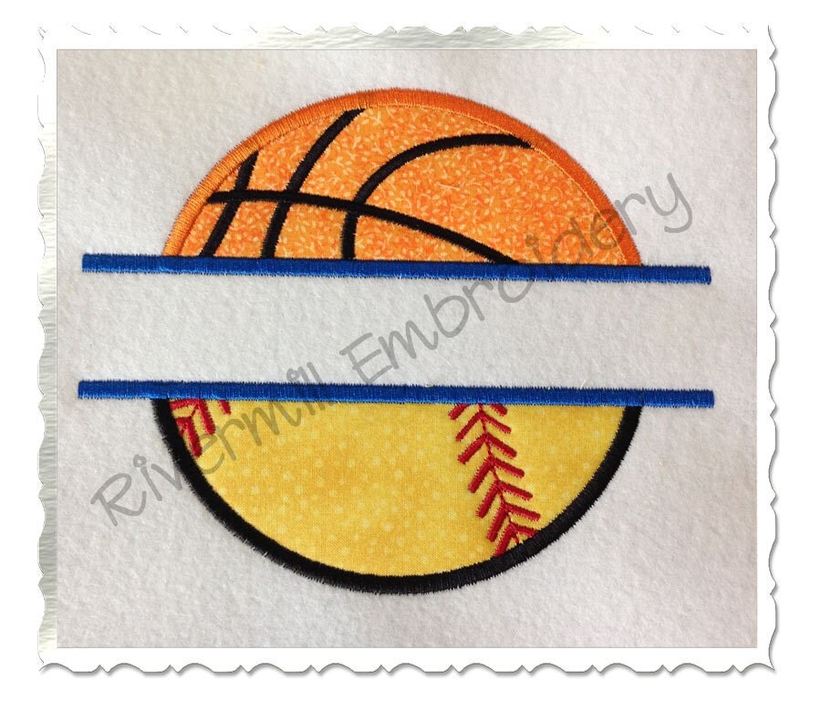 Split Ball Half Basketball Half Softball / Baseball Applique