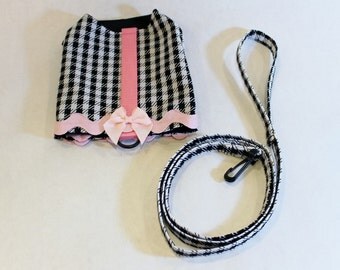 Cat Clothes Black and White Houndstooth Cat Harness and Matching Leash ...