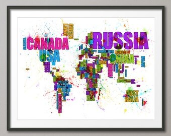 Typographic Text Map of the World Map Art Print 889