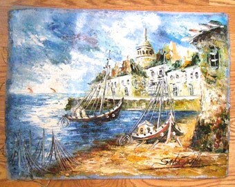 Vintage Oil Seascape, Original Signed Oil Painting, Spanish Artist ...