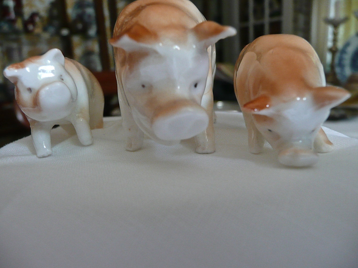 Antique Pig Figurines Bone China Pigs Family of Pigs