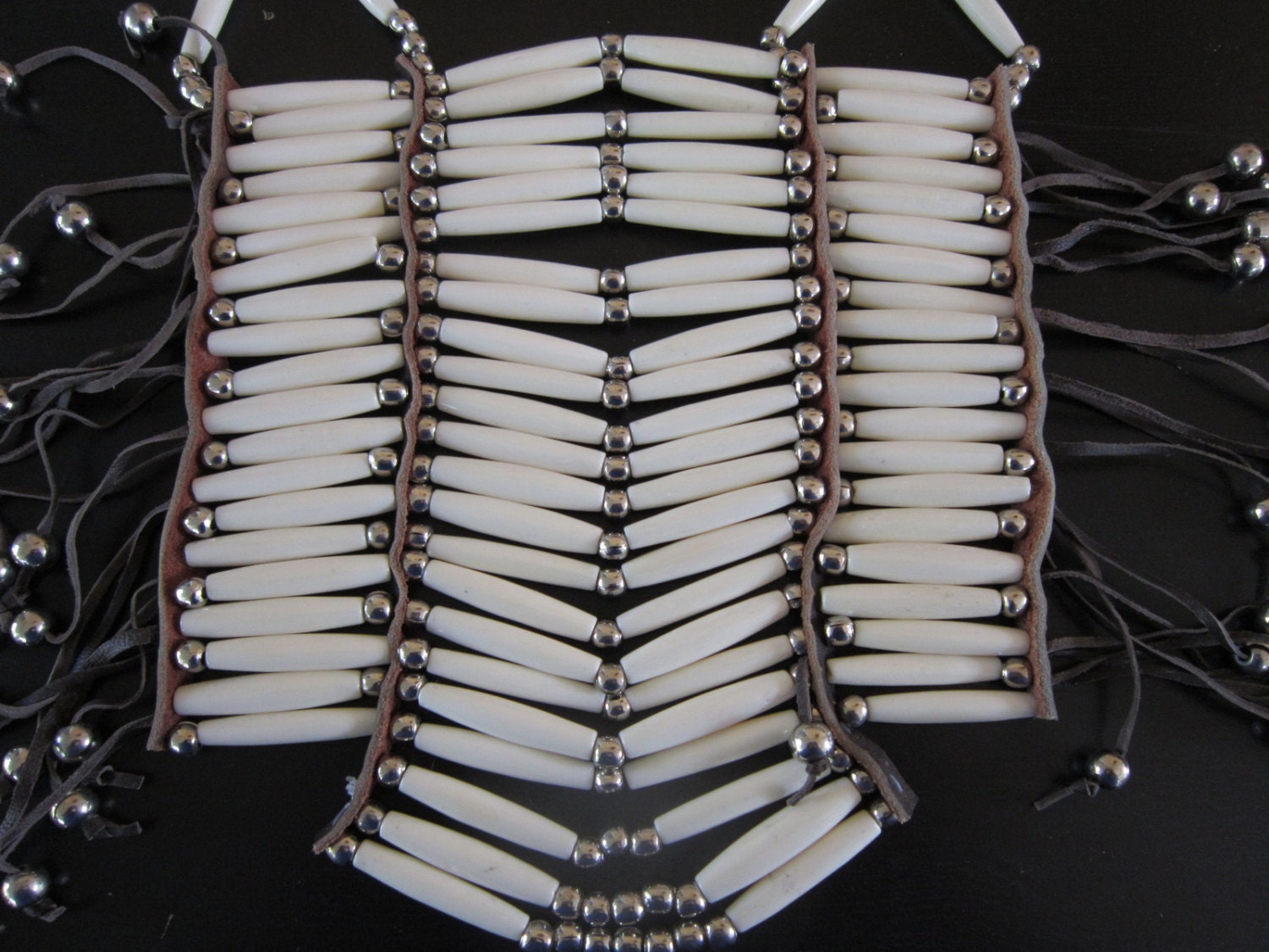 20 Row White BUFFALO BONE BREASTPLATE by rainbownativetraders