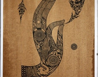 Thai traditional art of Hand Of The Buddha by by AmornGallery