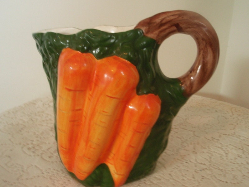 Large Ceramic Pitcher Vintage Carrot decorated Pitcher Retro ...