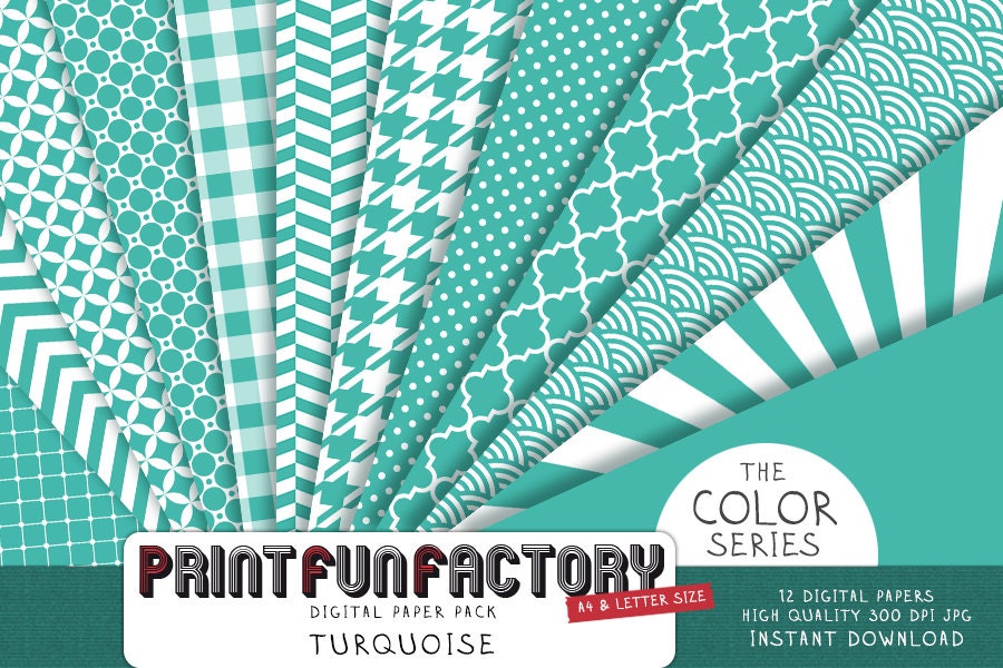 Turquoise digital paper – Turquoise pattern backgrounds – 12 digital ...
