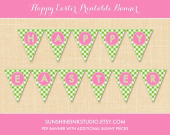 Happy Easter Printable Easter Bunny Banner INSTANT DOWNLOAD PDF