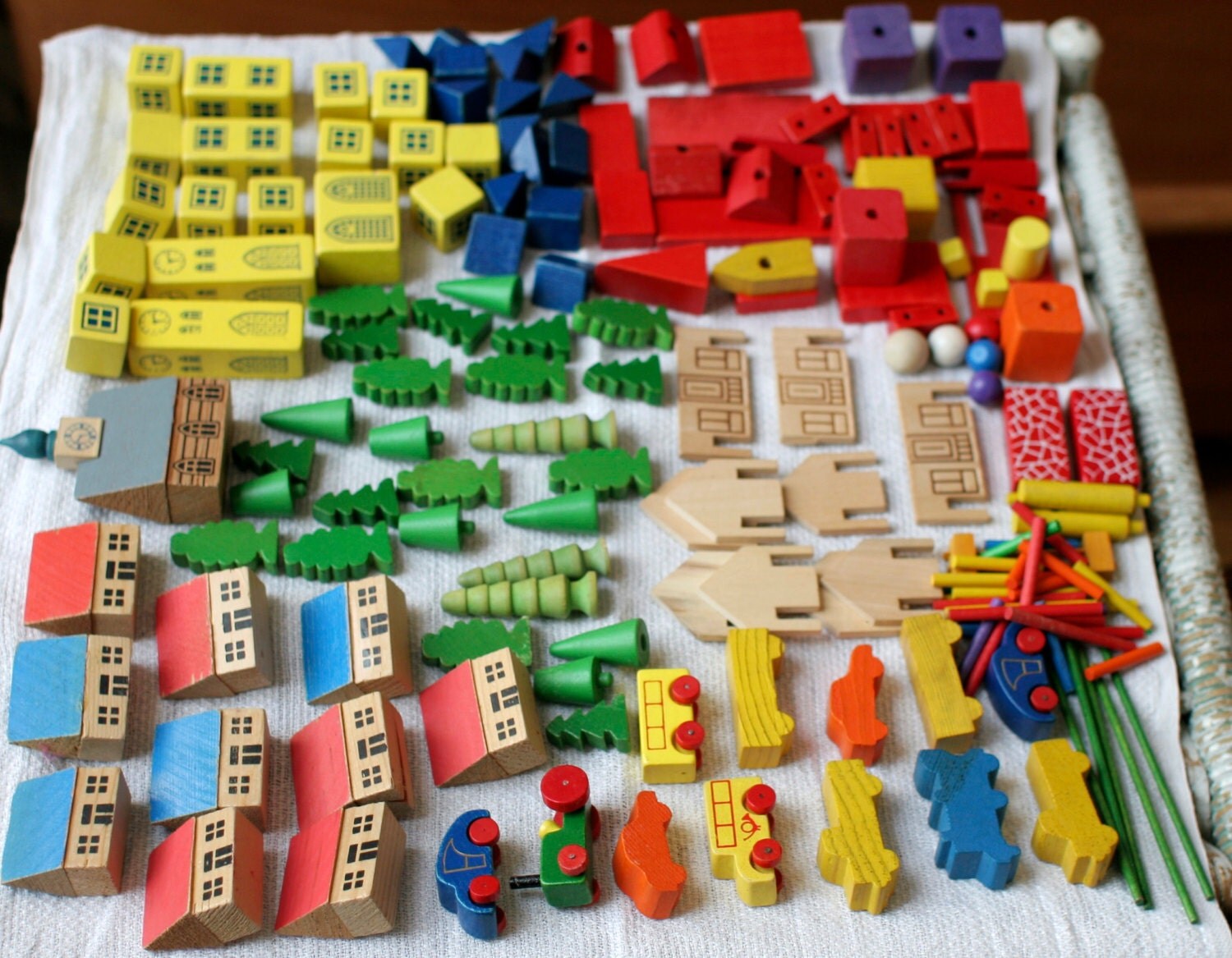 Huge Vintage Lot Toy East German Wood Blocks House Car Tree