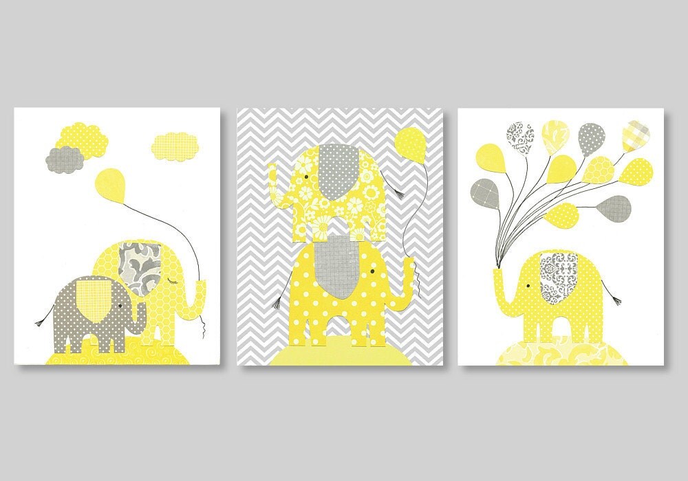 Gray and Yellow Nursery Art Elephant by SweetPeaNurseryArt on Etsy