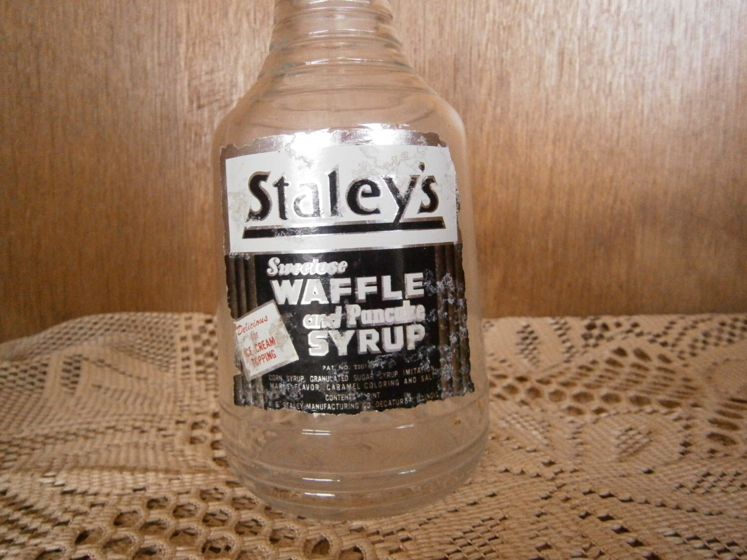 1950s Staley's Waffle Syrup Bottle Original Label Black