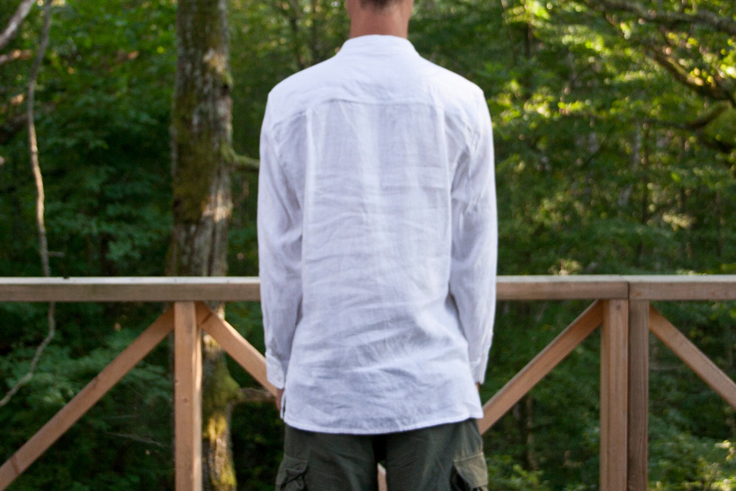 White linen classic handmade men's shirt