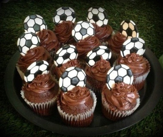 12 Edible Soccer Ball Cupcake Toppers