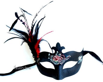 Mystic Ed Hardy Inspired Slim Burlesque Masquerade Mask - Black & Red ...