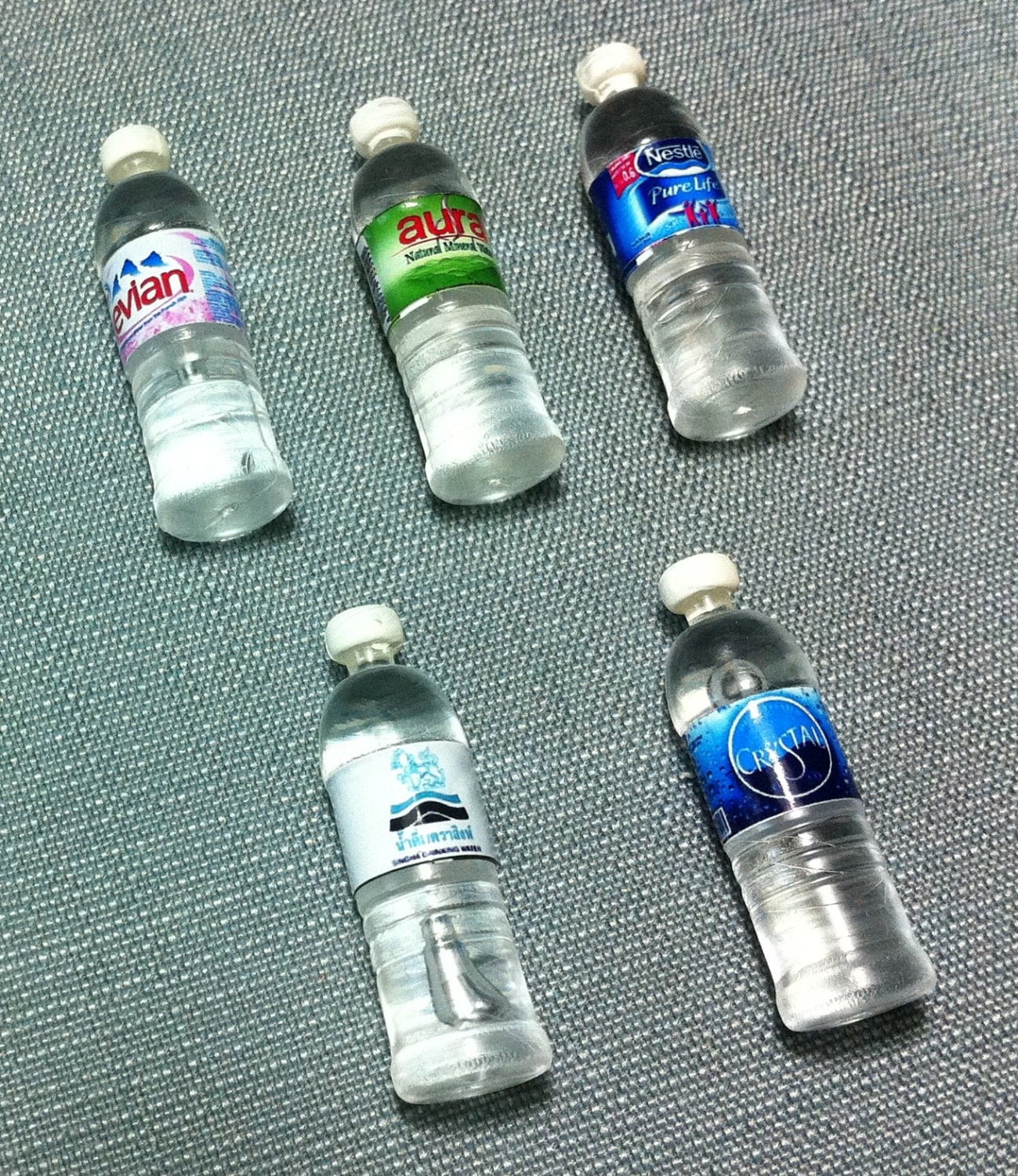 5 Miniature Mineral Water Bottles Set Plastic by thaicraftvillage