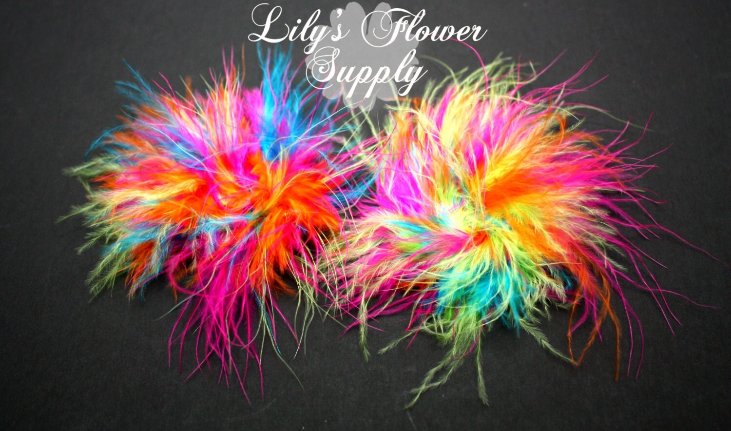 Marabou Feather Puffs Set of 2 Rainbow Feather Puff