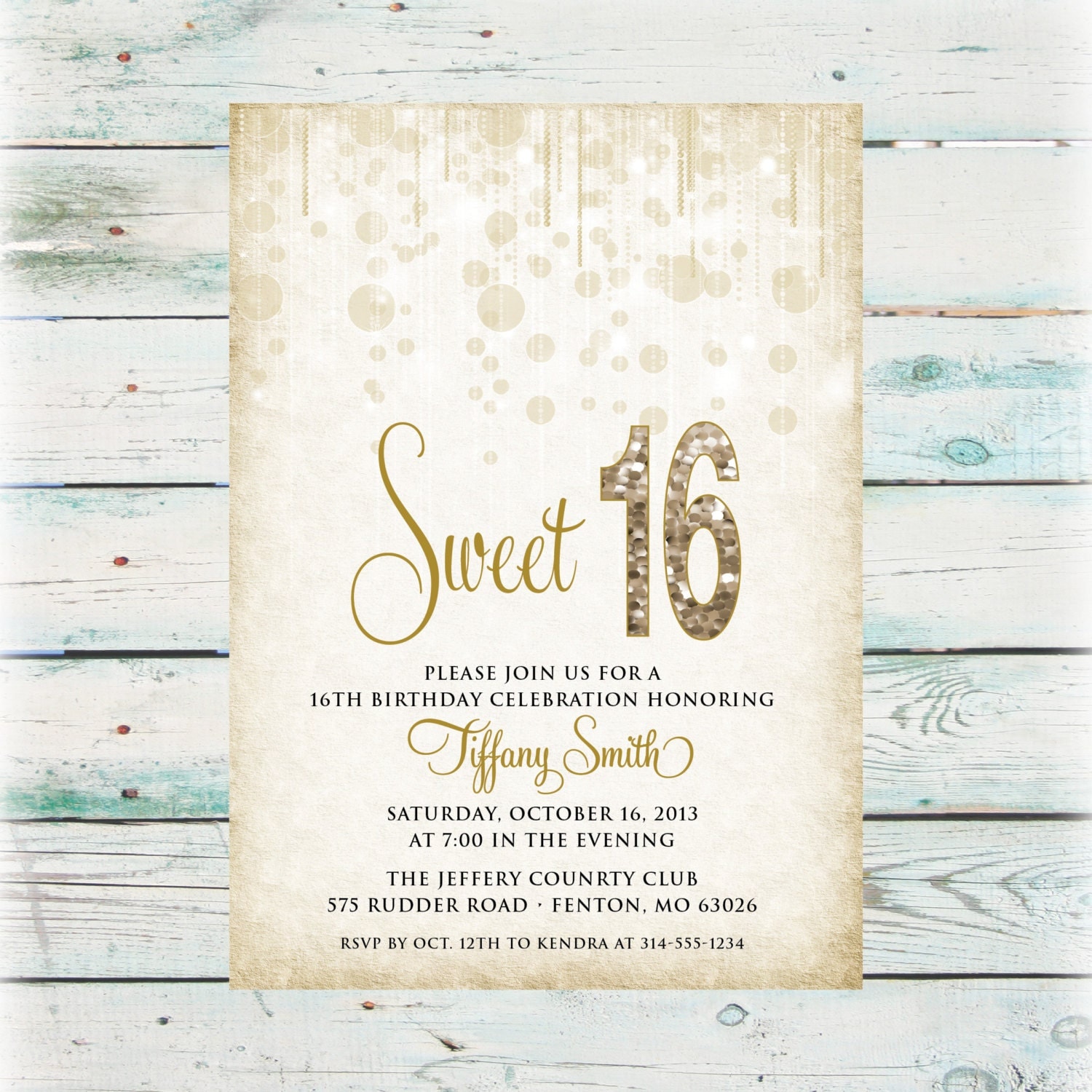 Printable Glitz Sweet 16 Birthday Invitation Girl Birthday