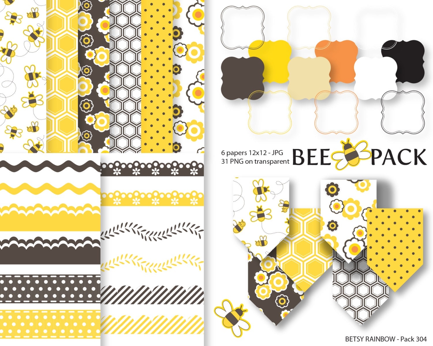 Bee Digital Paper Pack Clipart Paper Pack scrapbook paper