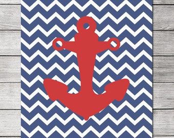 ON SALE 20% Red Anchor - Nautical Nursery / Nursery Printable / Boy ...