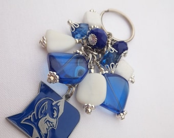 Duke Blue & White Beaded Keychain / Metal Duke Blue Devils Charm