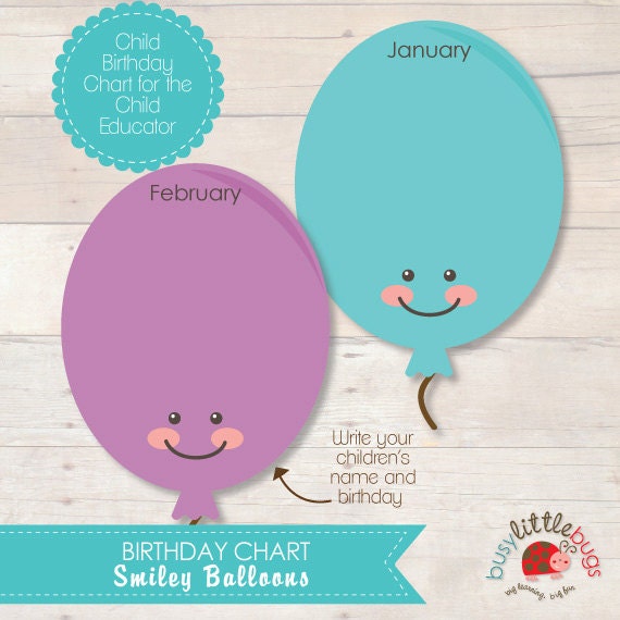 Balloon Birthday Chart for Child Educators by BUSYLITTLEBUGSshop