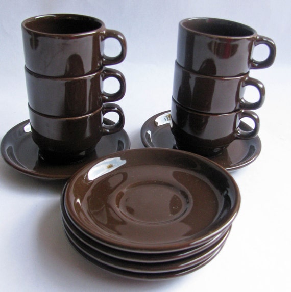 Demitasse Espresso cups and saucers Chocolate by FARMHOUSEFUNKY