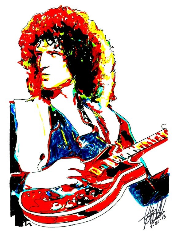 Brian May of Queen: POSTER from Original Drawing 18 x