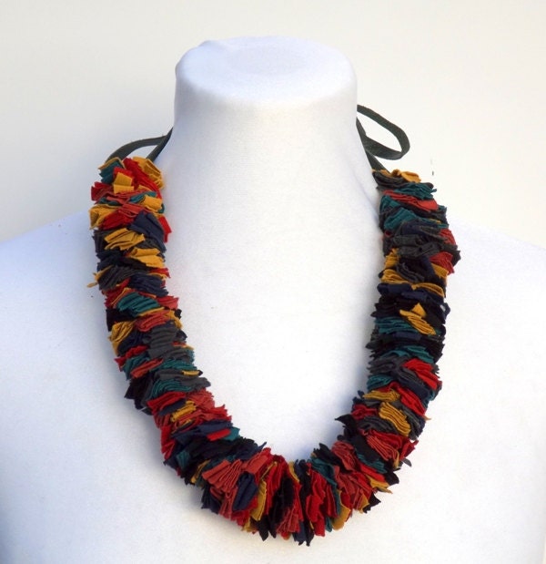 Multi color Fabric Necklace. Colorful fabric strips. Handmade fabric ...