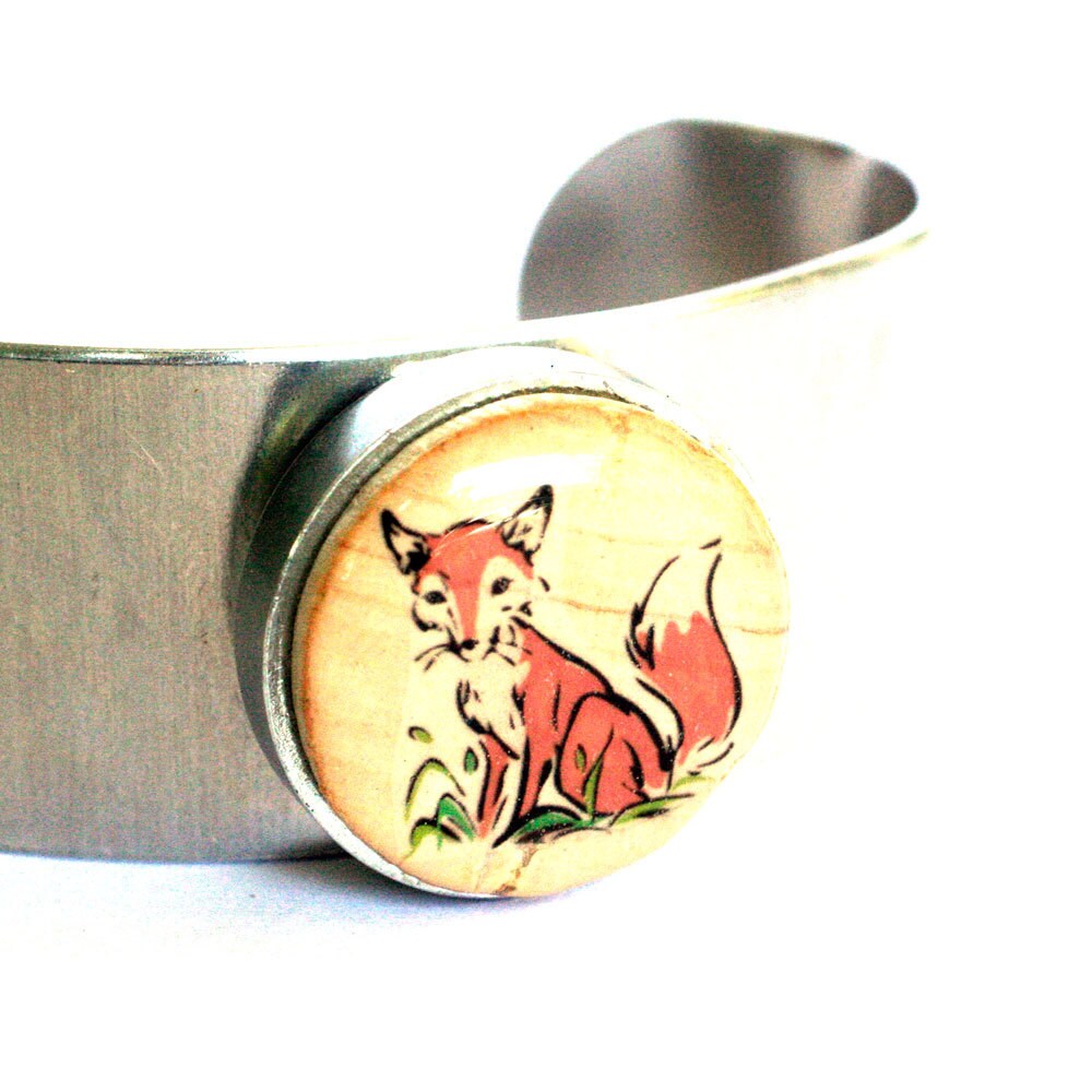 Fox Metal Cuff Red Fox Jewelry Fox Bracelet Wine Cork