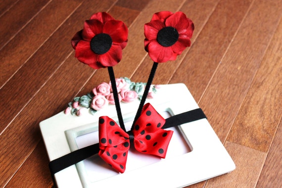 Red and Black Polka Dot Bow Ladybug Antennas by haleysheadbands