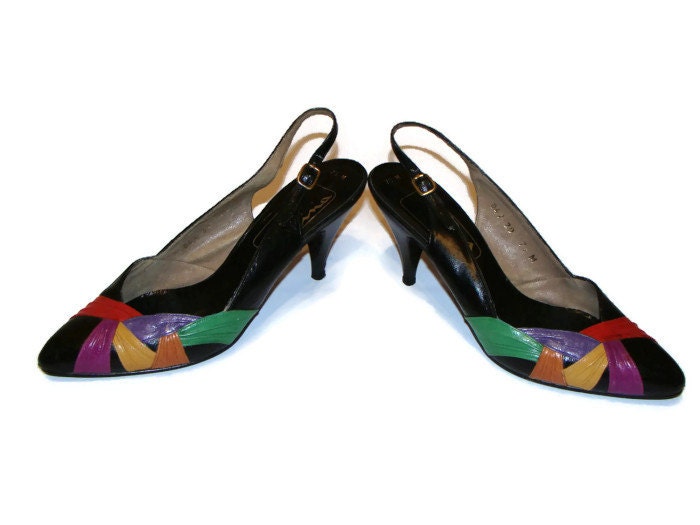 Vintage Color Block Sling Back Heel Multi Colored Heels Colorful Heels ...