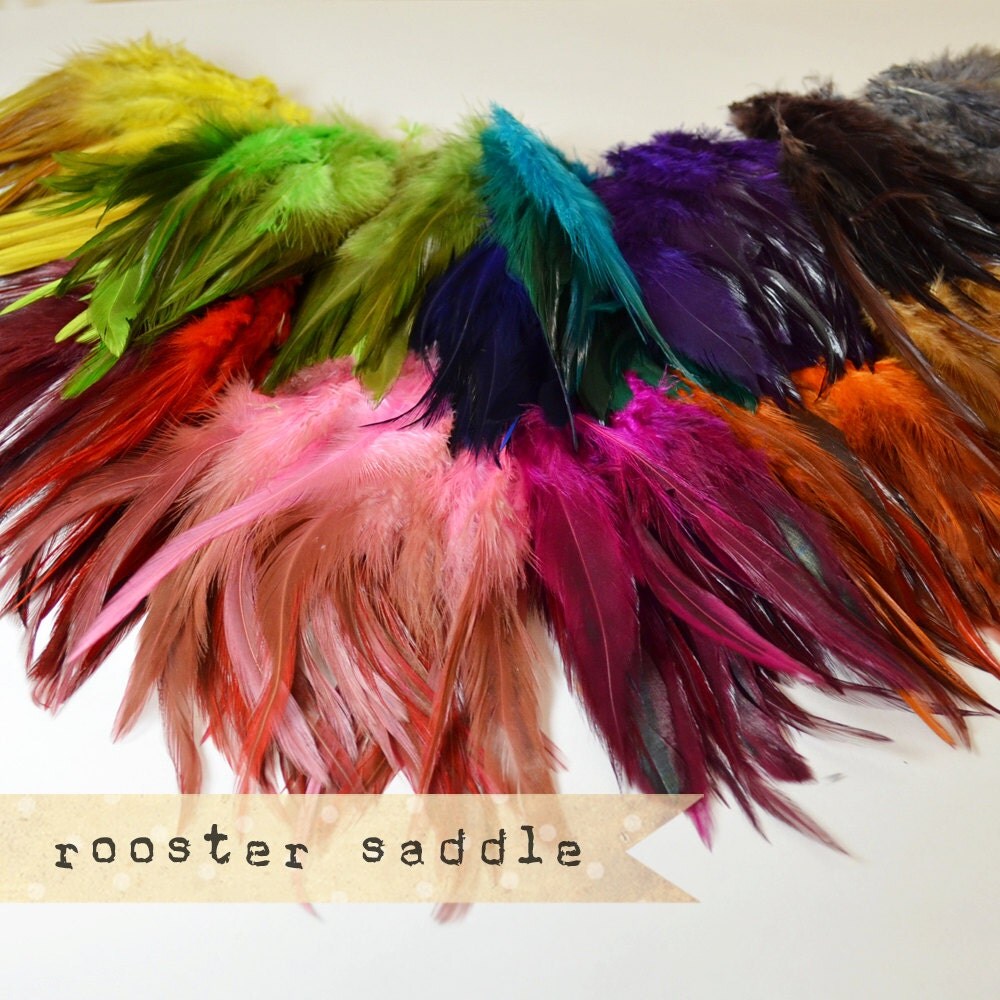 50 pcs Rooster Saddle feathers 2 inch strip two-tone