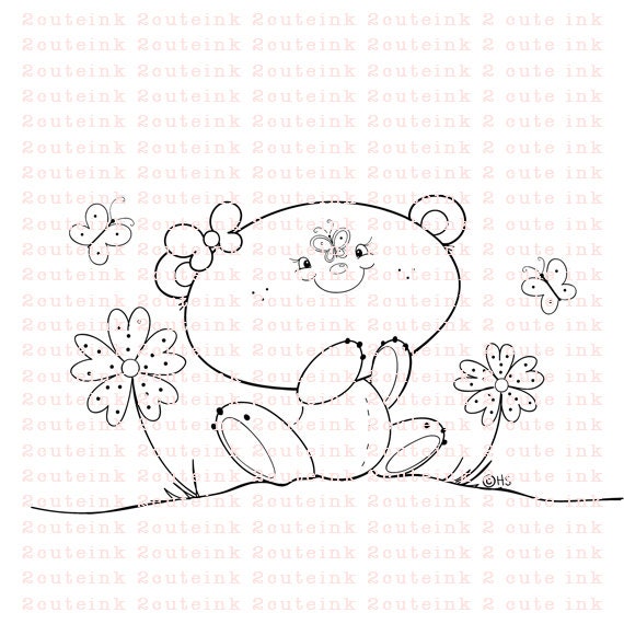 Butterfly Bear Digital Stamp for Card Making