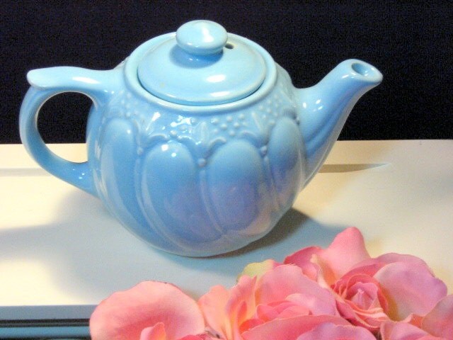 Vintage Blue Fleur Pottery Individual Pottery Teapot, 1950s One Cup ...