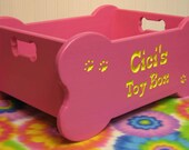 Items similar to Dog Toy Box XL Bone Shape with Bone Handles Pink ...