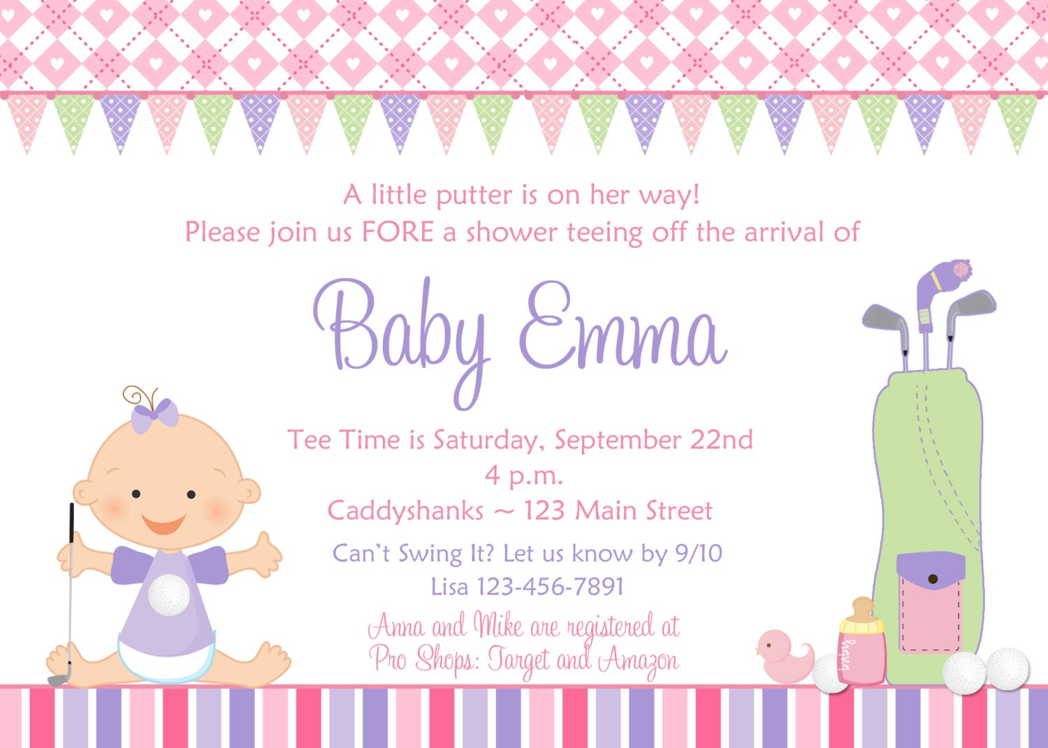 Golf Baby Shower Invitation Golf baby girl by TheButterflyPress