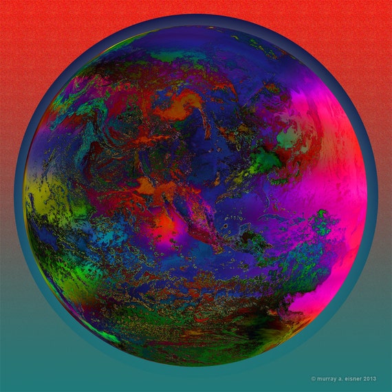 Psychedelic Blue EARTH on Red and Teal // Signed & by EisnerArt