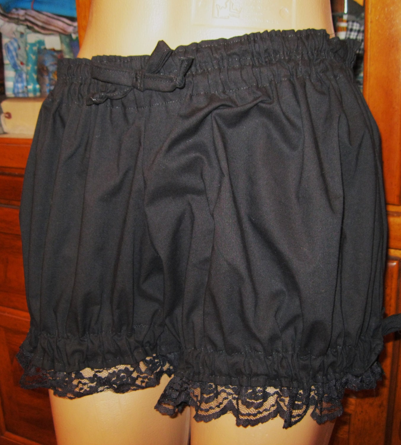 ALL SIZES Womens Bloomers Costume black woven cotton Trimmed