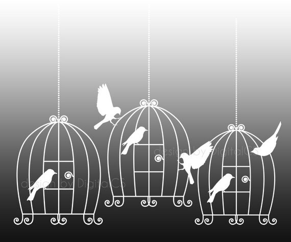 Items similar to Bird clipart Clip art bird cage Bird silhouette ...