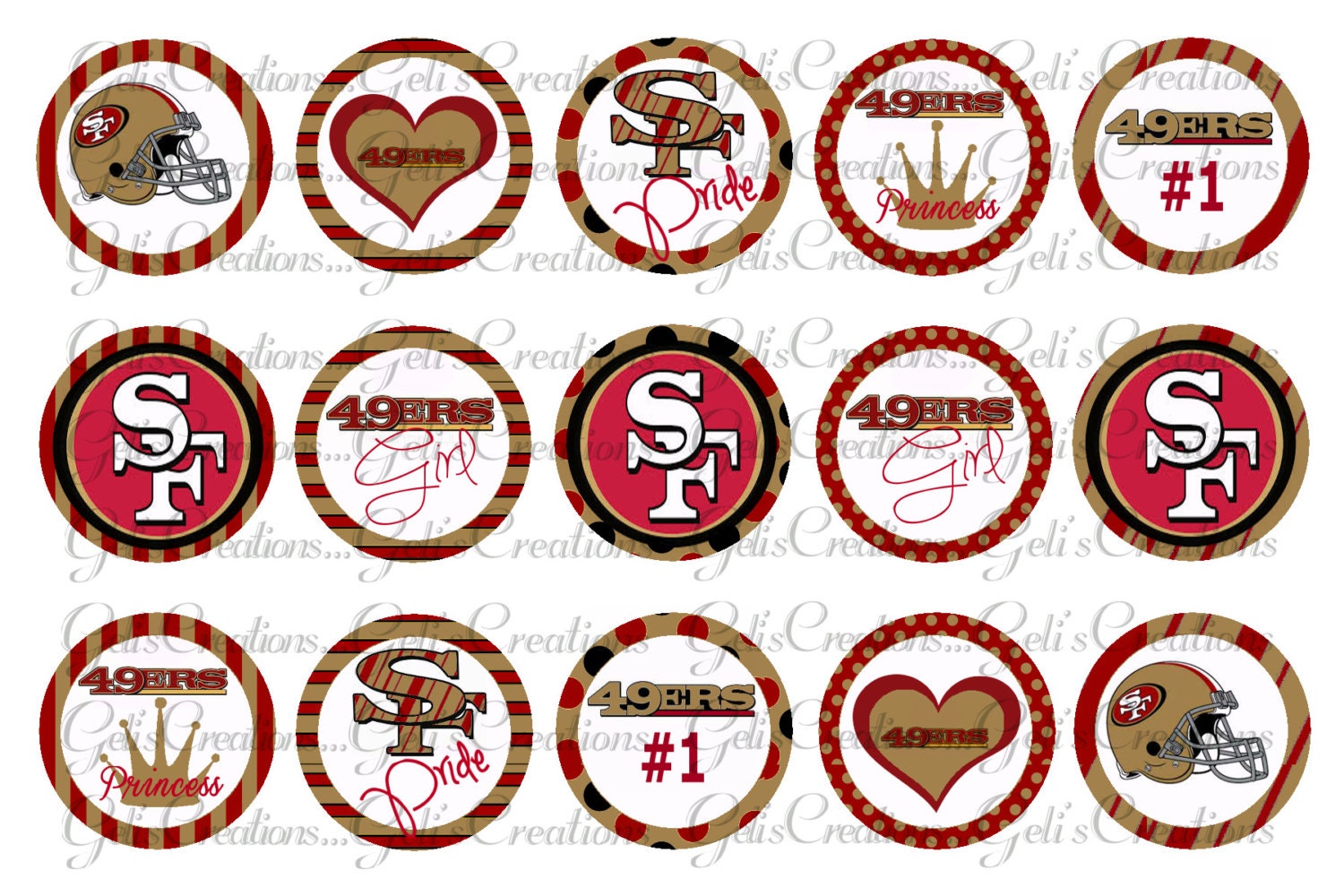 San Francisco 49ers inspired 1" digital image sheet for bottlecap ...