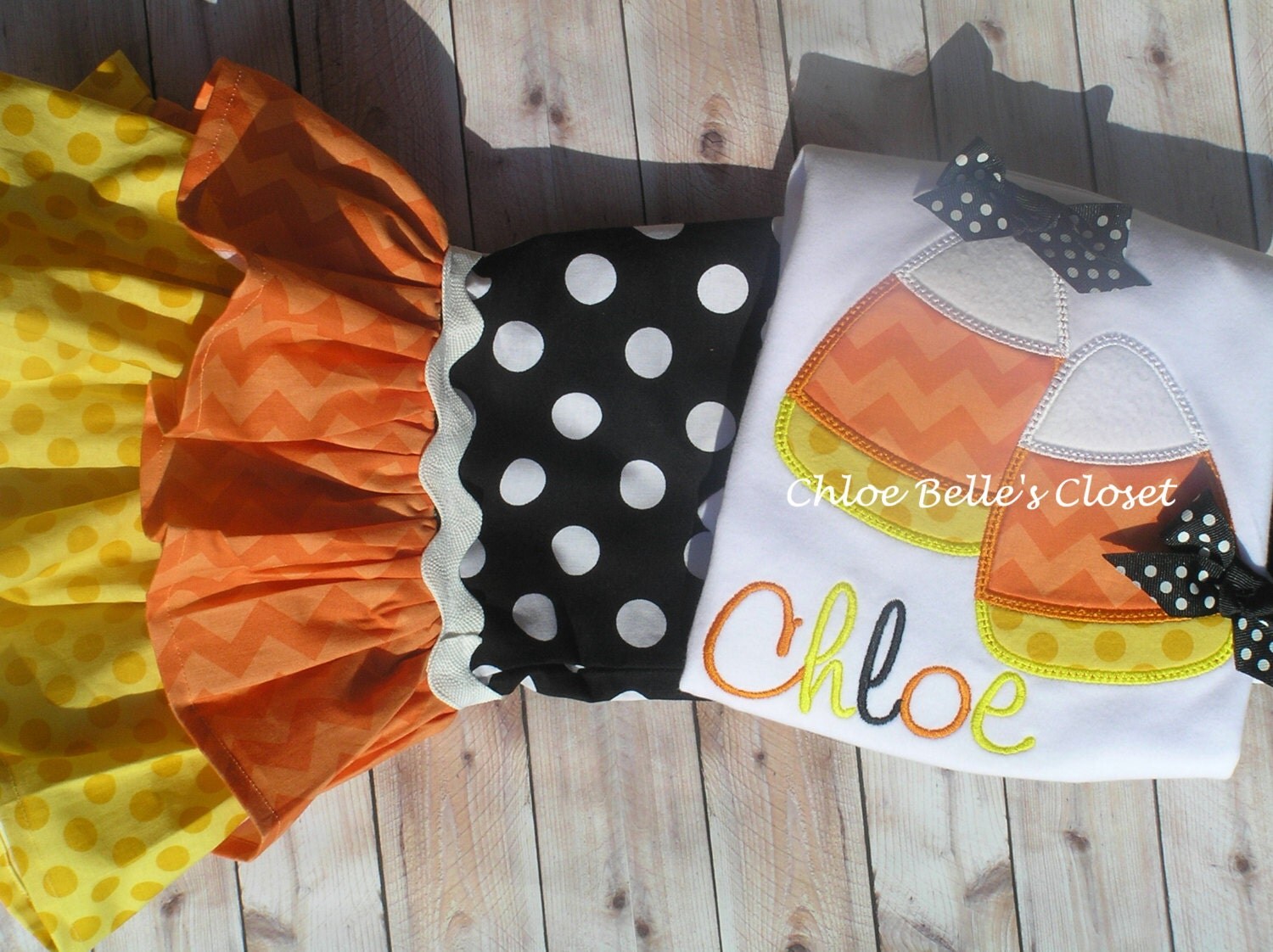 Candy Corn Double Ruffle Pant Set with name