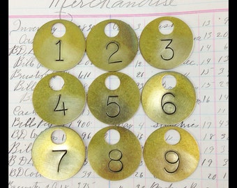 Hand punched brass or aluminum numbered tags by aVintageParcel