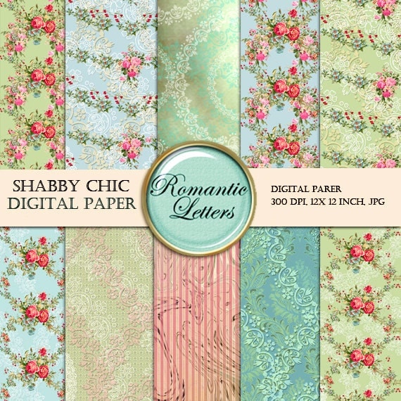 Digital Scrapbook Paper Pack Floral Shabby Chic ROSE