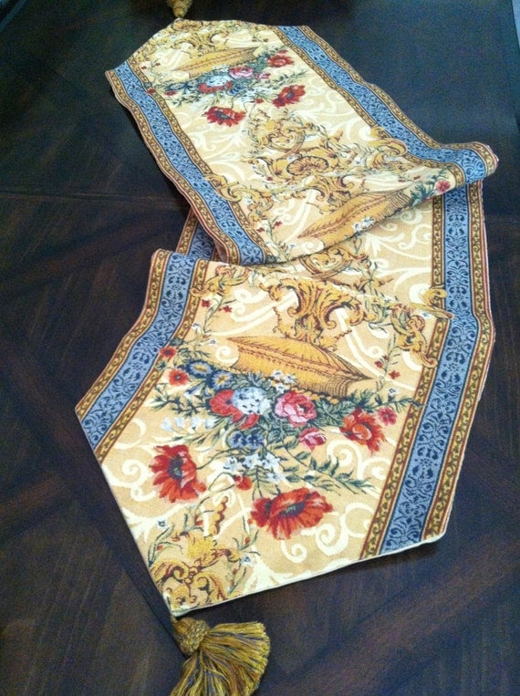 Belgian Tapestry Table Runner Stunning Poppies by seashellgray