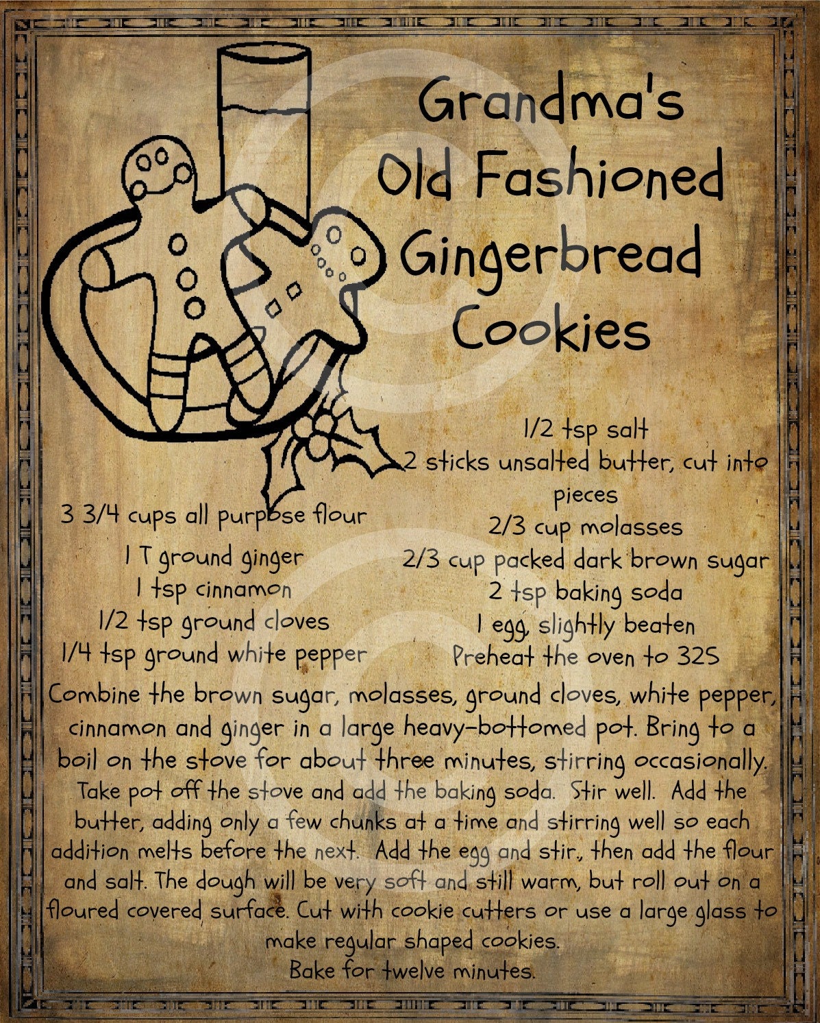 Primitive Gingerbread Man Cookie Recipe Pantry Logo Label Jpeg