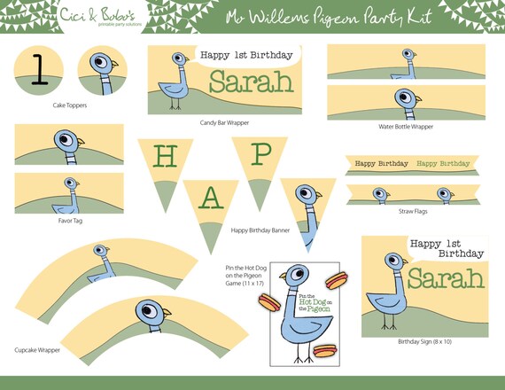 Mo Willems Pigeon Theme Birthday Party Printable by CiciandBobos