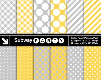Nautical Yellow Navy and White Digital Papers Pack. by subwayParty