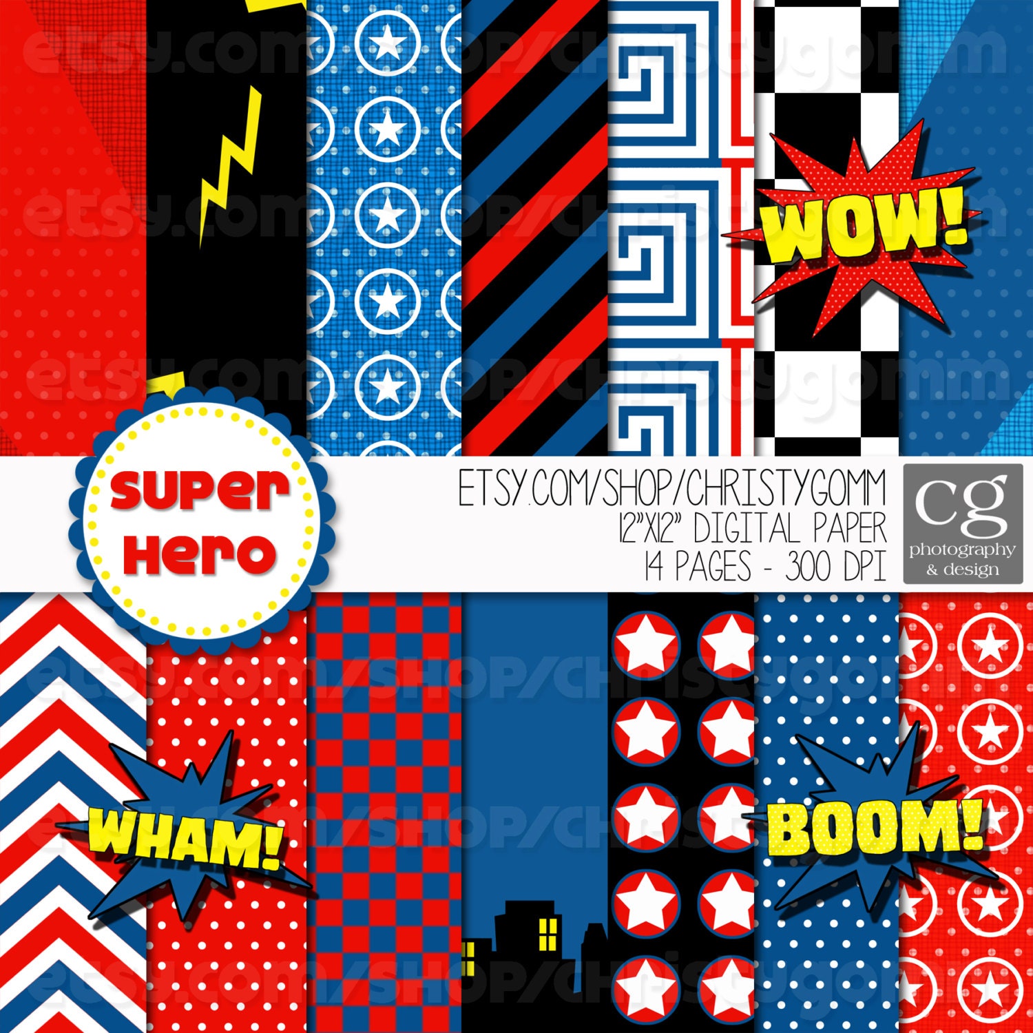 Bonus Included Super Hero Printable Digital Paper Pack