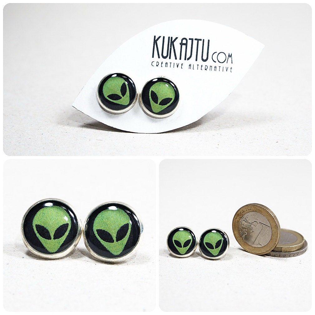 Alien Stud Earrings Alien Jewelry UFO Space Earrings by KUKAJTUcom
