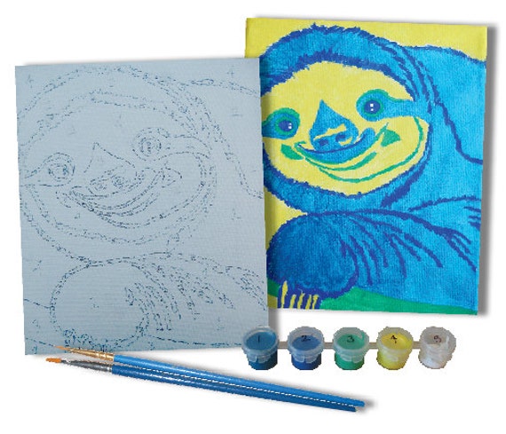 Paint By Number Kit: Pop Art Blue Sloth Acrylic on Canvas
