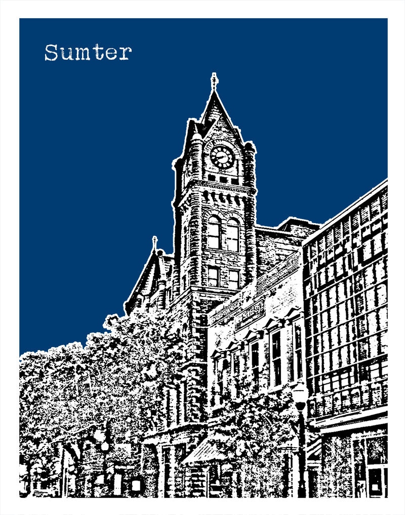 Sumter South Carolina City Skyline Poster Art Print Opera